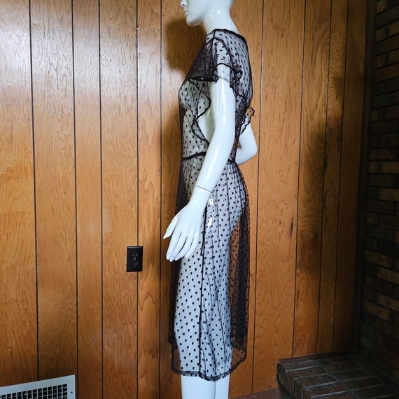 Vintage Sheer Black Fishnet Polka Dot Flutter Sleeve … - Gem
