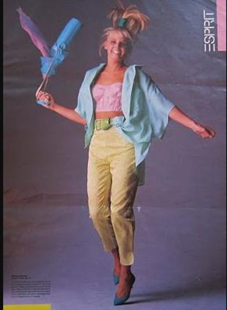 Vintage 80s Valley Girl Esprit Sport Neon Yellow High Waisted Peg Leg ...