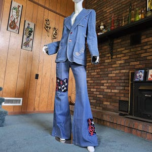 Vintage 70s Rhinestone Cowboy Bellbottom Western Denim Country Music ...
