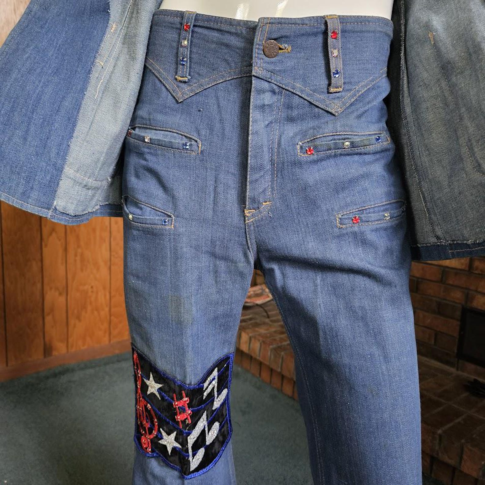 Vintage 70s Rhinestone Cowboy Bellbottom Western Denim Country Music ...