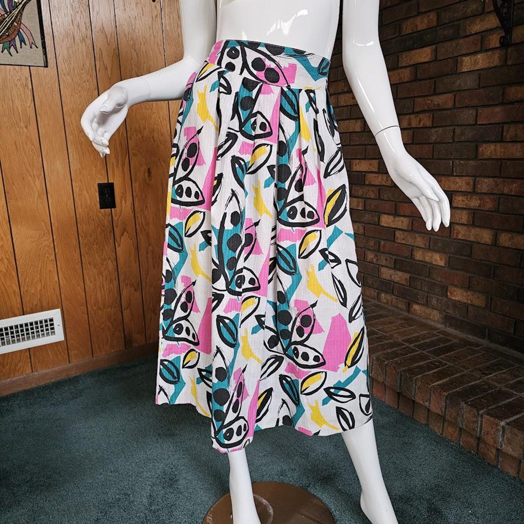 Vintage 80s Preppy Graphic Splatter Paint Pop Art New Wave Neon Midi ...