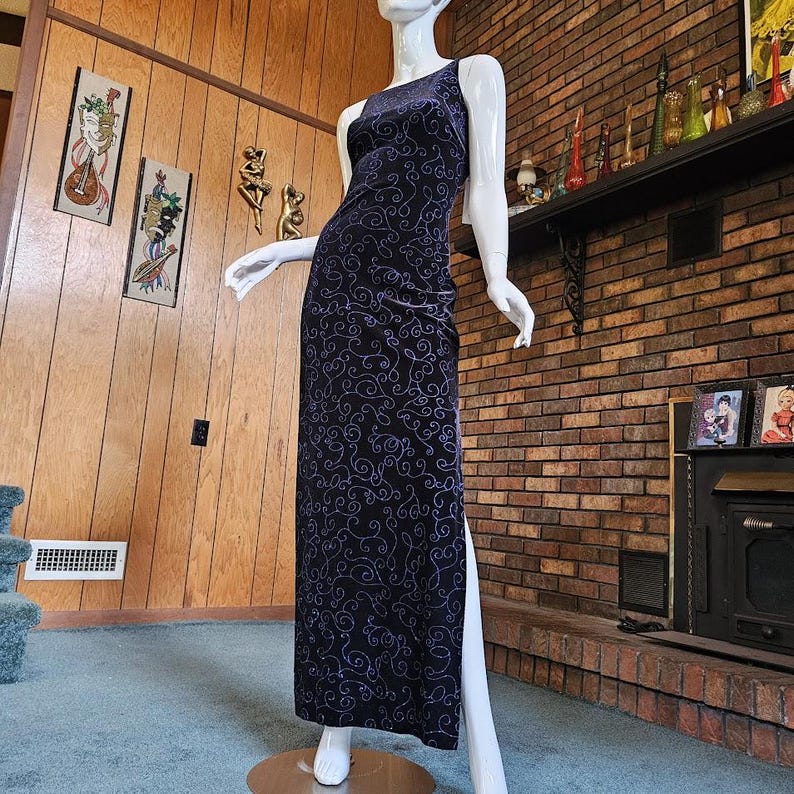 Vintage 90s Y2K Glitter Goth Strappy Corset Backless Velvet Prom Gown ...