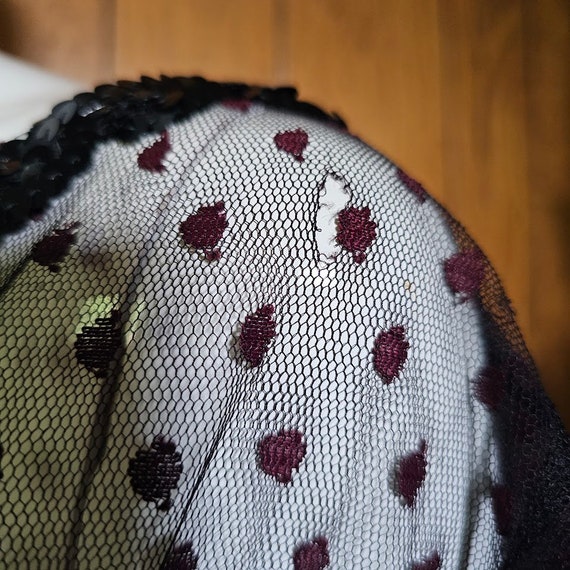 Vintage Sheer Black Fishnet Polka Dot Flutter Sleeve … - Gem