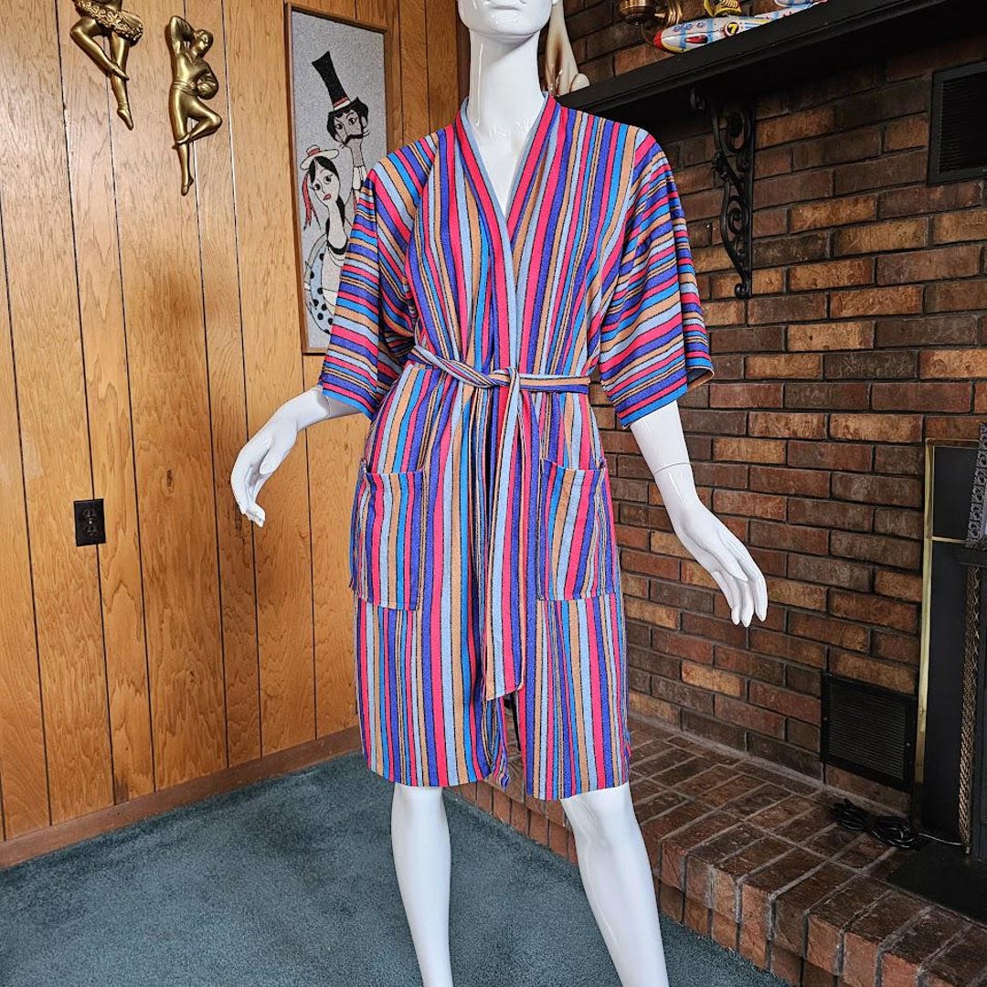 Vintage 70s Kmart Kimono Unisex His Hers Boucle Stripe Beach Bath Towel ...