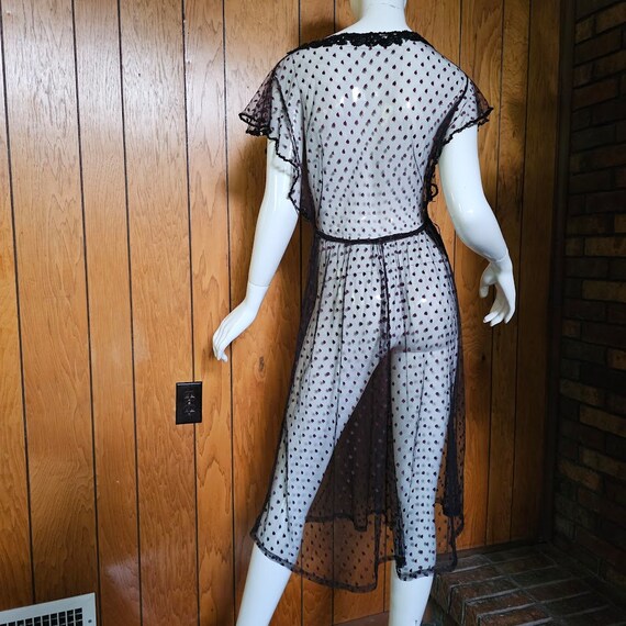 Vintage Sheer Black Fishnet Polka Dot Flutter Sleeve … - Gem