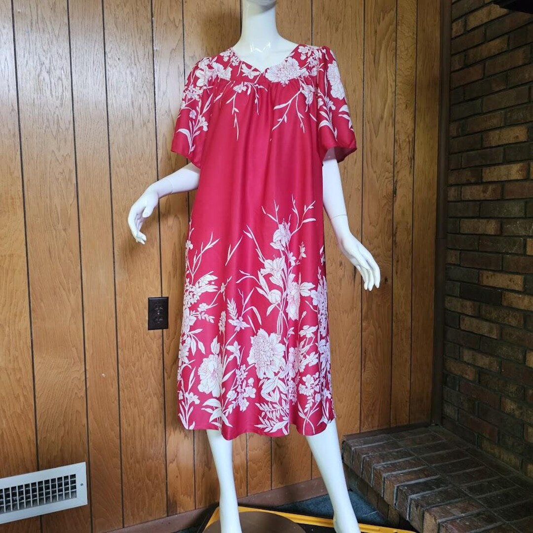 Vintage 80s Graphic Floral Caftan Mrs Roper Muumuu Volup Dress Swimsuit ...
