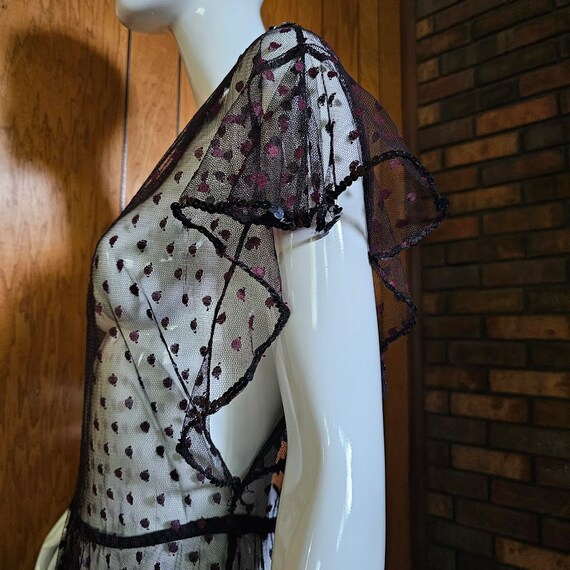 Vintage Sheer Black Fishnet Polka Dot Flutter Sleeve … - Gem