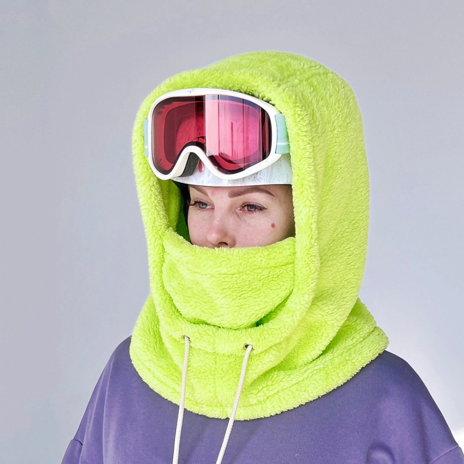White Ski Hood, Balaclava, Ski Hood Over Helmet, Fleece Hood, Snowboard ...