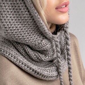 Grey Wool Balaclava Hat, Women Knit Balaclava, Knitted Women Hood ...