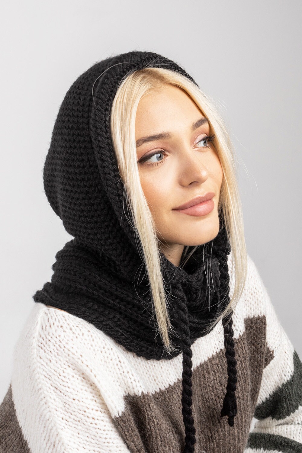 Grey Wool Balaclava Hat, Women Knit Balaclava, Knitted Women Hood ...