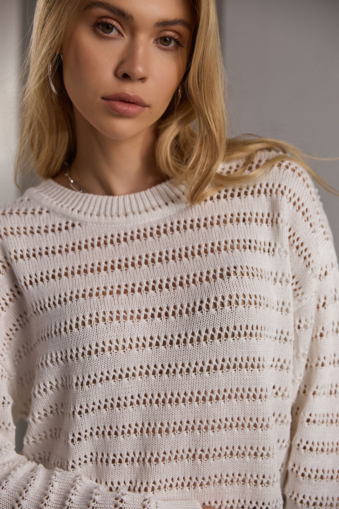 Cotton Oversized Loose Knit Sweater Top, Spring Summer, Slouchy Knit ...