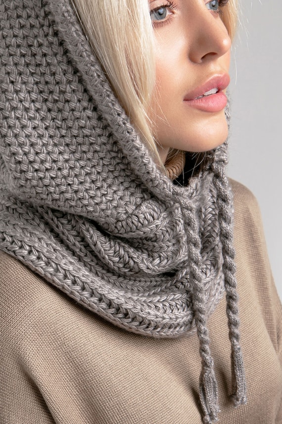 Hooded Scarf, Knit Wool Hood Scarf, Womens Snood, Scarf With Hooded Scarf, Knit Wool Hood Scarf, Womens Snood, Scarf With
