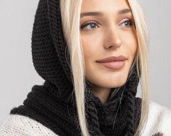 Hooded Scarf, Knit Wool Hood Scarf, Womens Snood, Scarf With Hooded Scarf, Knit Wool Hood Scarf, Womens Snood, Scarf With