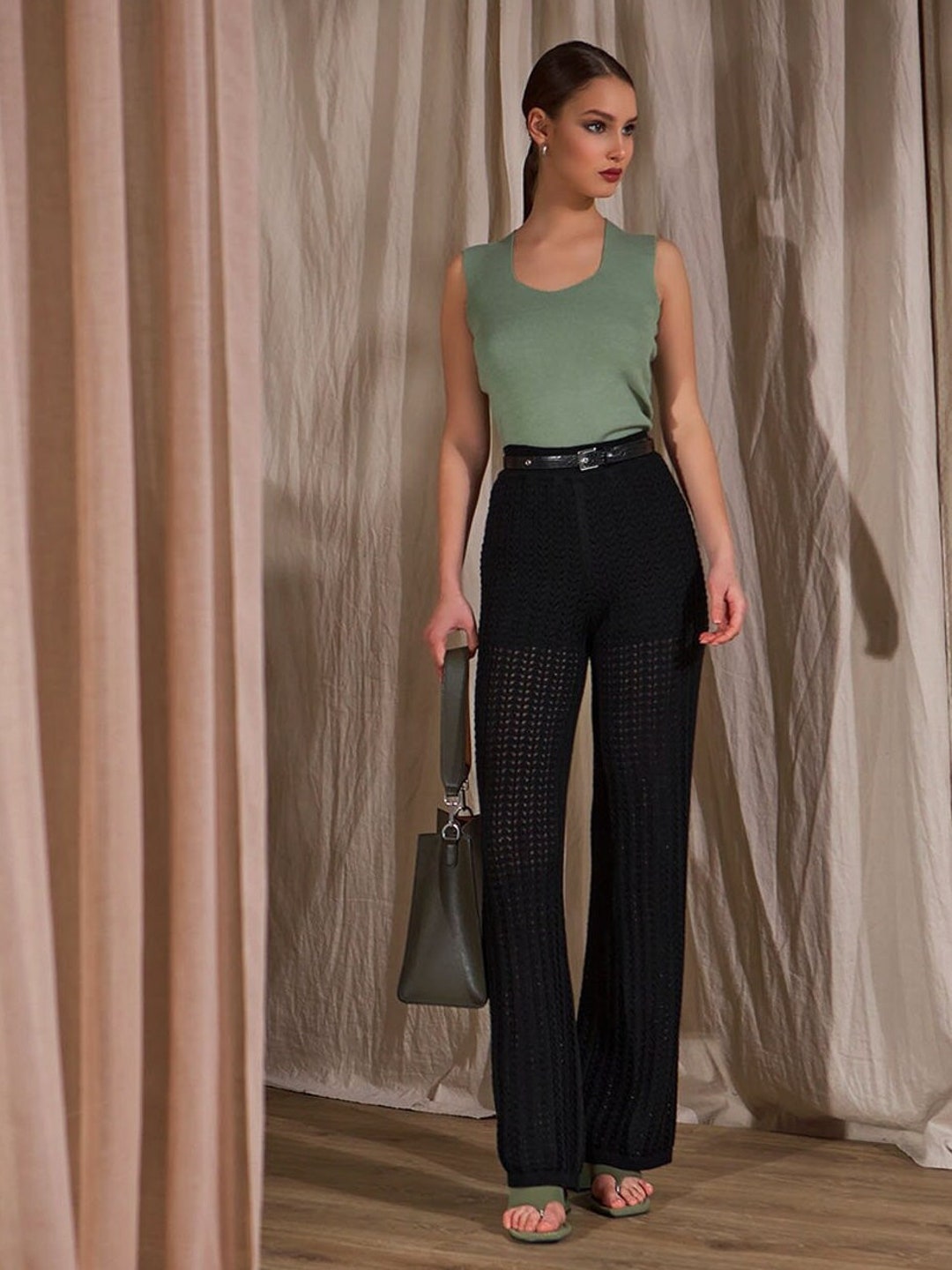 Black Fishnet Pants, Crochet Pants, Mesh Lounge Pants, Cotton Womens ...