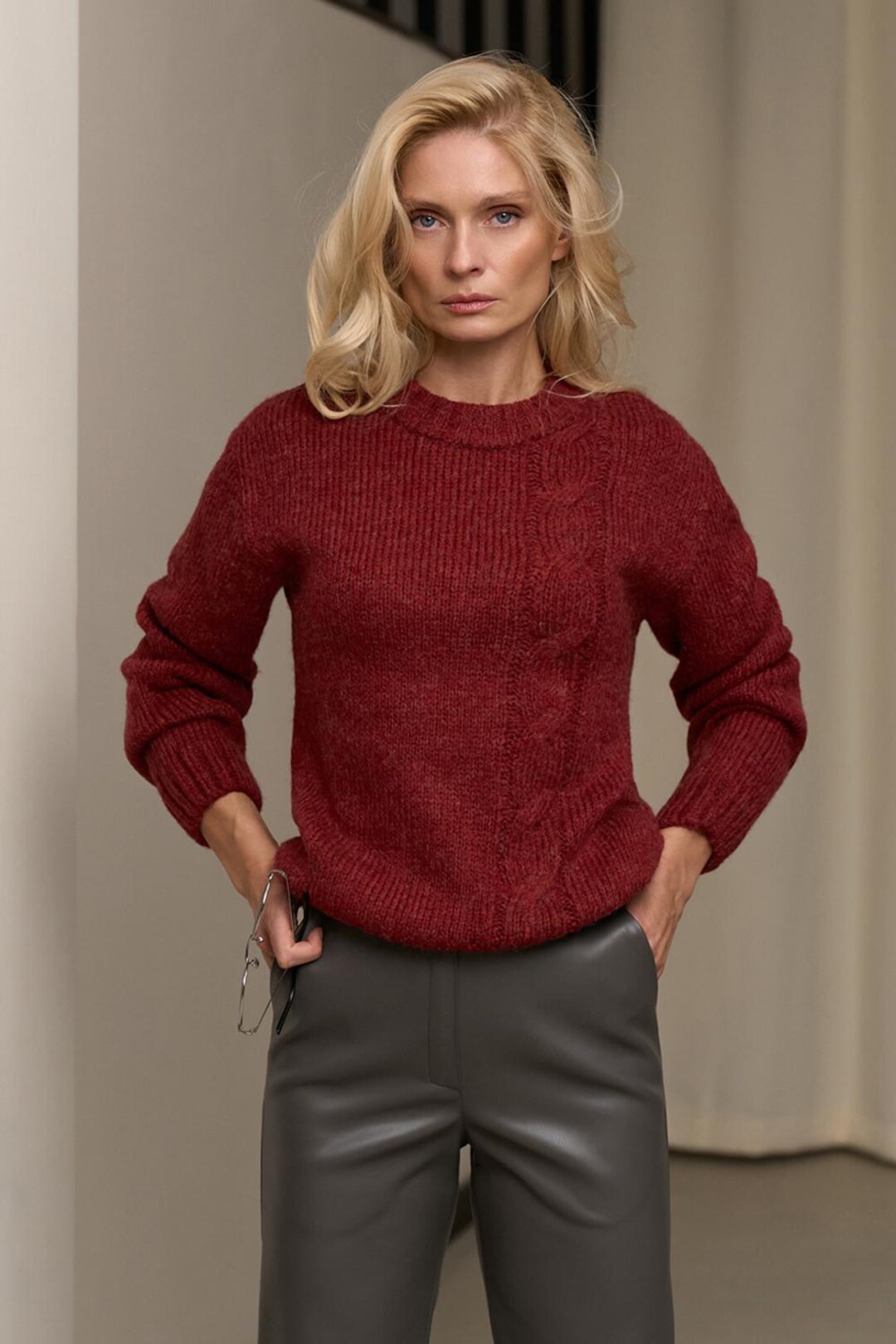 Chunky Cable Knit Wool Sweater for Women, Cozy Merino Mohair Pullover ...
