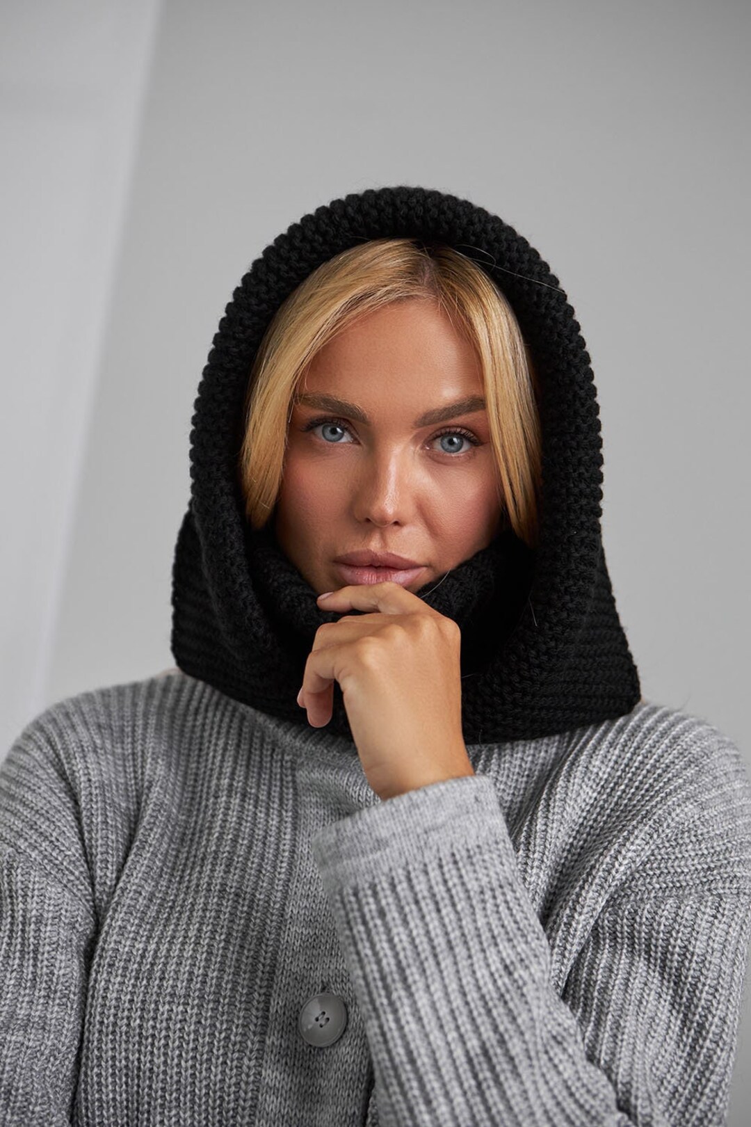 Beige Hooded Scarf Womens Snood Knitted Hooded Scarf - Etsy