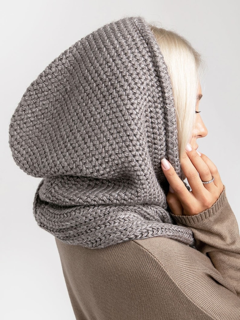 Hooded Scarf Knit Wool Hood Scarf Womens Snood Scarf With - Etsy