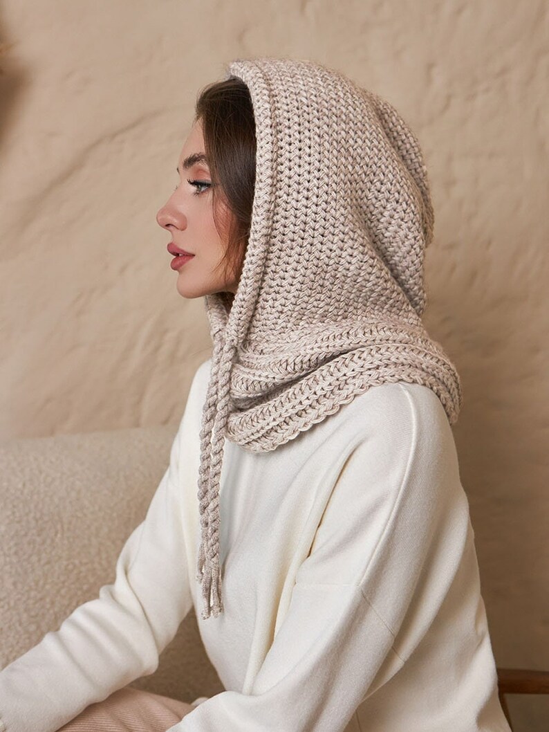 Hooded Scarf Knit Wool Hood Scarf Womens Snood Scarf With - Etsy