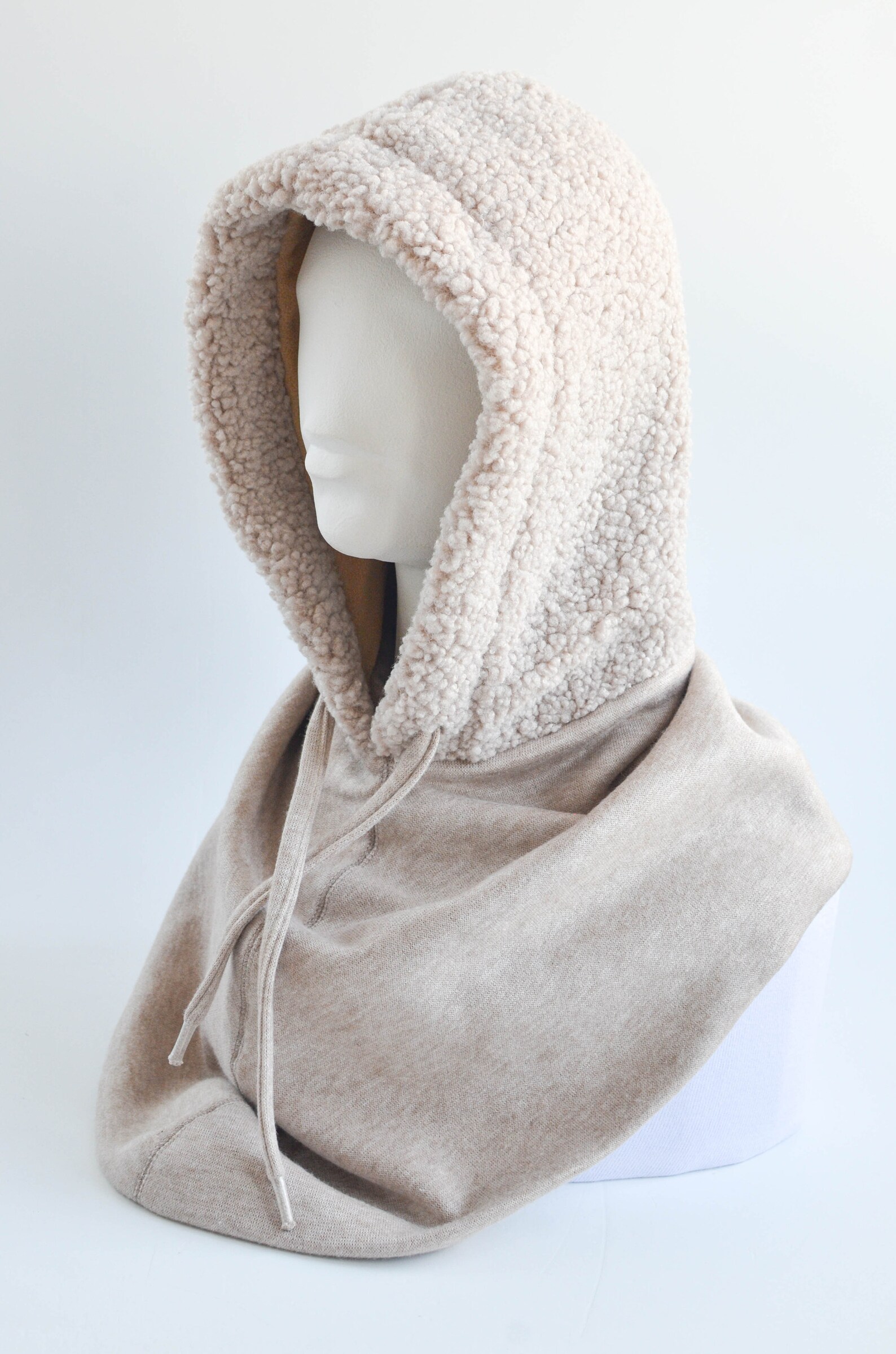 Hooded Scarf, Faux Fur Hooded Cowl, Fleece Scarf Hoodie, Scarf With ...