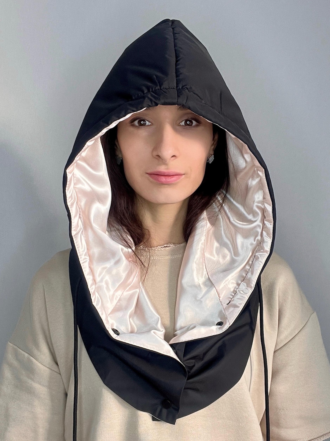 Waterproof Hooded Scarf With Silk Lining, Womens Hood for Curly Hair ...