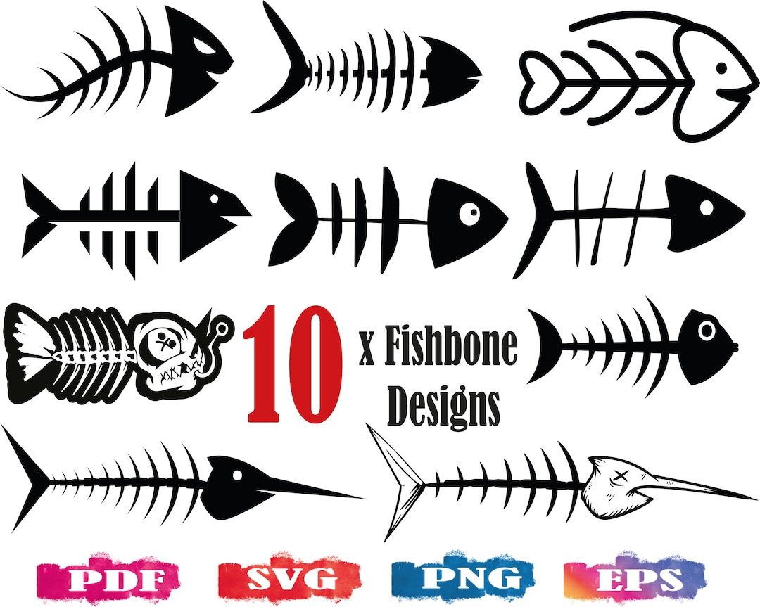Fishbone SVG | Fish Bone Skeleton Svg | Fish Svg | Fish Bone Silhouette ...