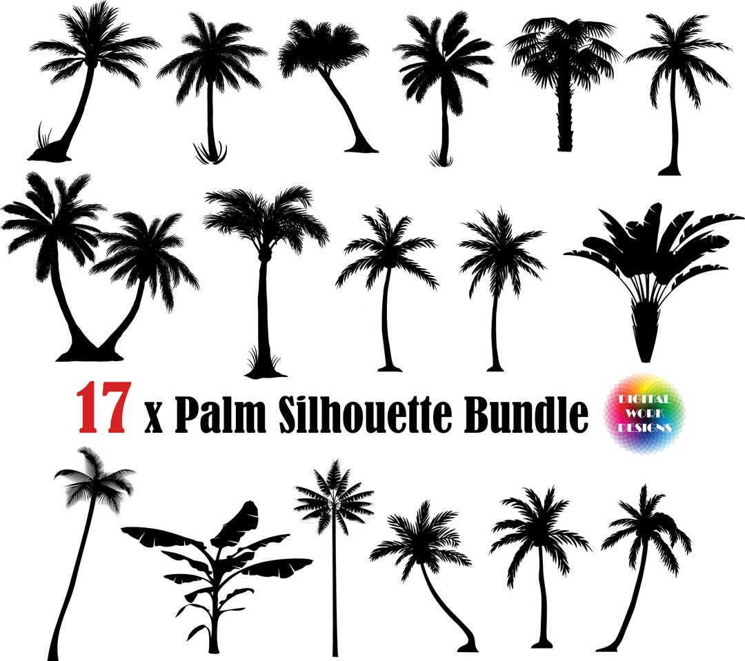 17x Palm Tree Svg,palm Silhouette,eps,png,jpg,psd,dxf,tropical Tree ...