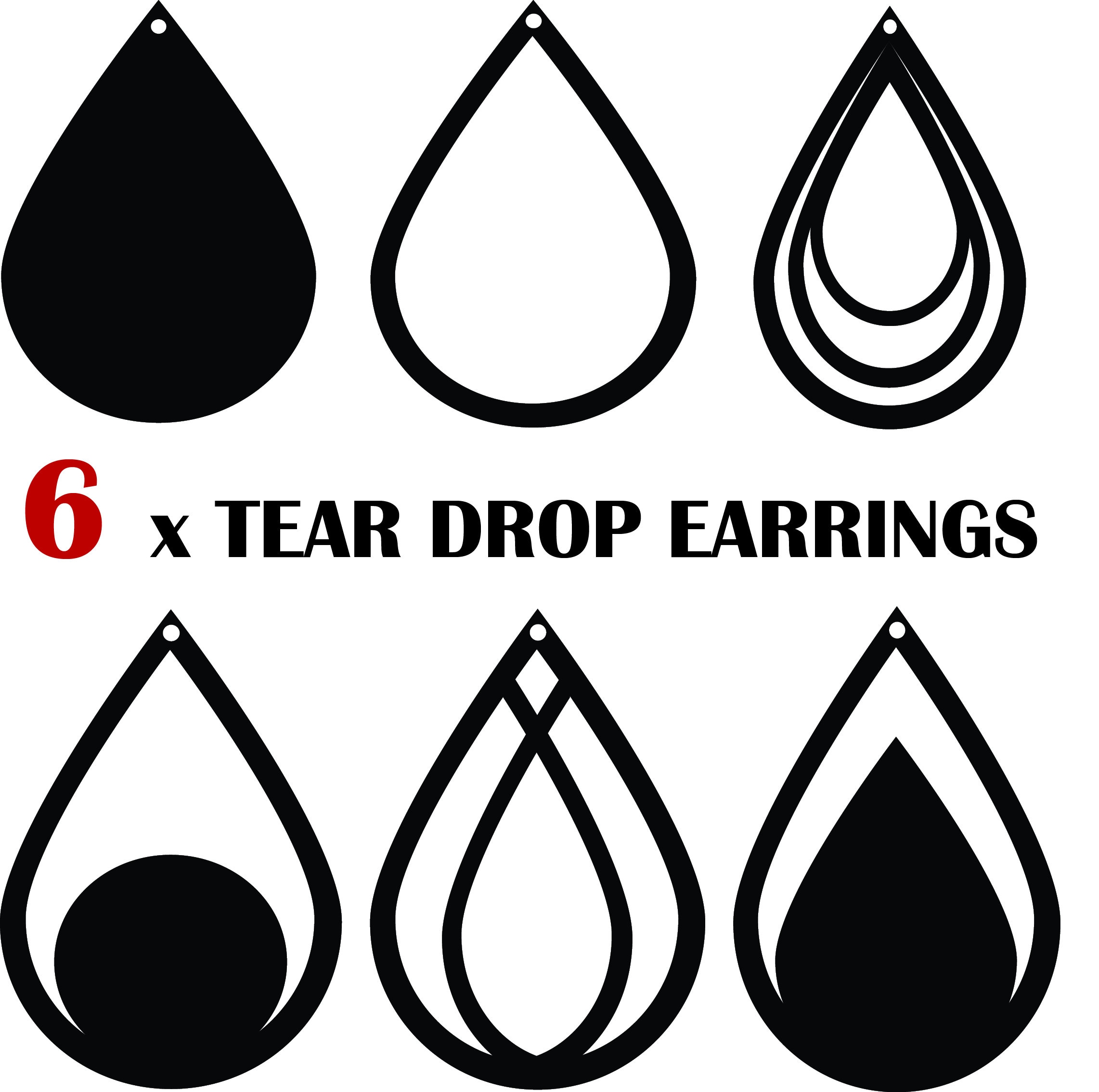 6 X Tear Drop Earring SVG , EPS ,cricut File,printable,clip Art ...