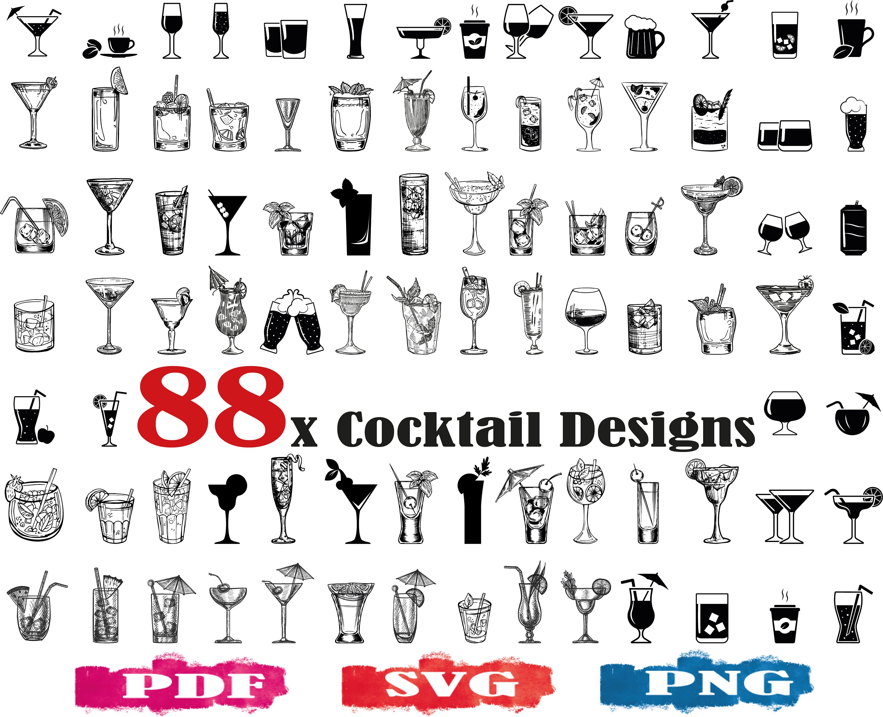 88x Cocktail SVG Drinks SVG Cocktail Silhouette Cocktail - Etsy