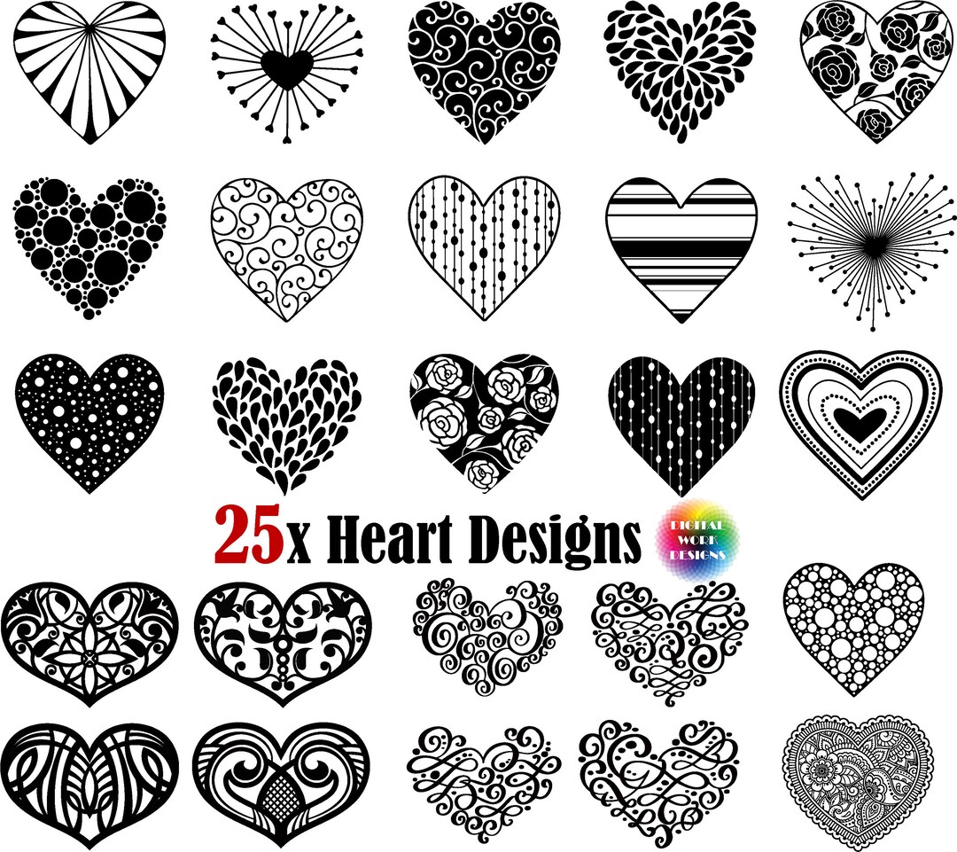 25x Heart SVG, Hearts Svg, Heart Monogram, Heart Clipart, Love Heart ...