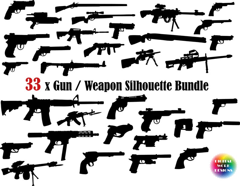 33 X Gun Silhouette Bundle Svgclip Art Guns - Etsy