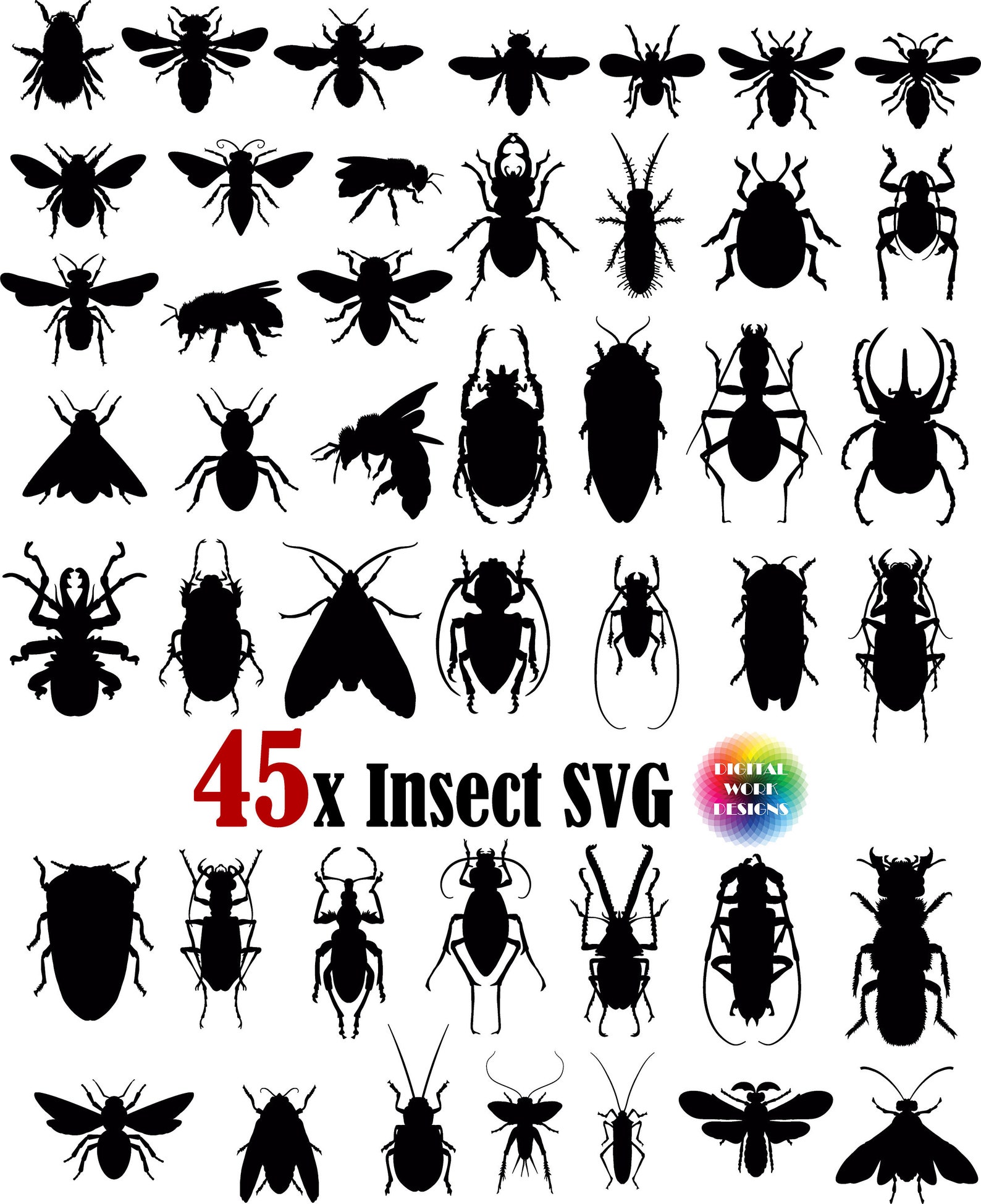 45x Insect SVG, Insects Svg, Insect Silhouette, Insect Cut File,insect ...