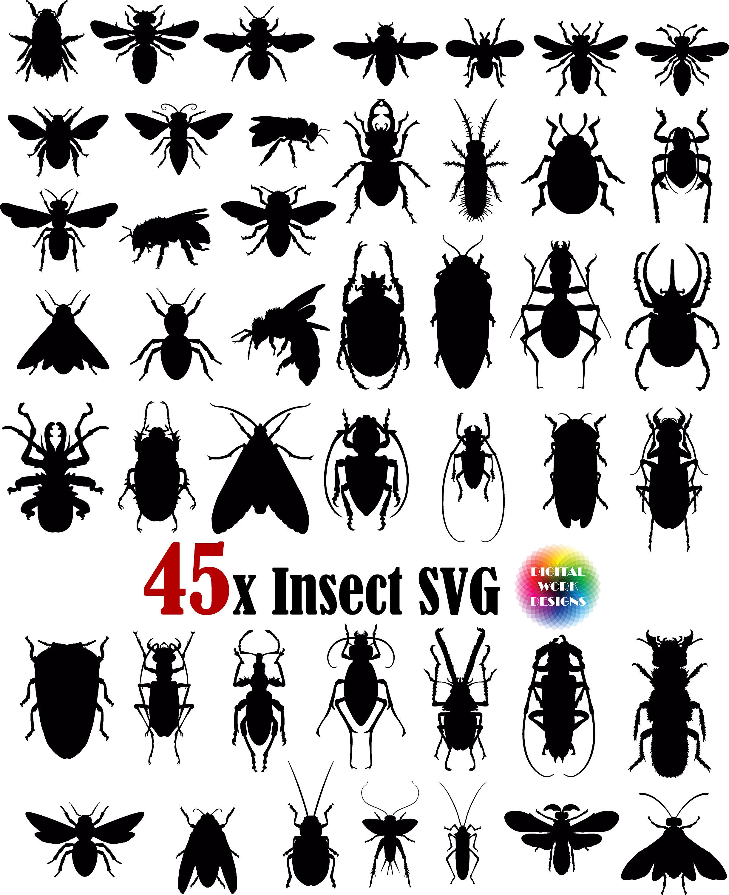 45x Insect SVG, Insects Svg, Insect Silhouette, Insect Cut File,insect ...