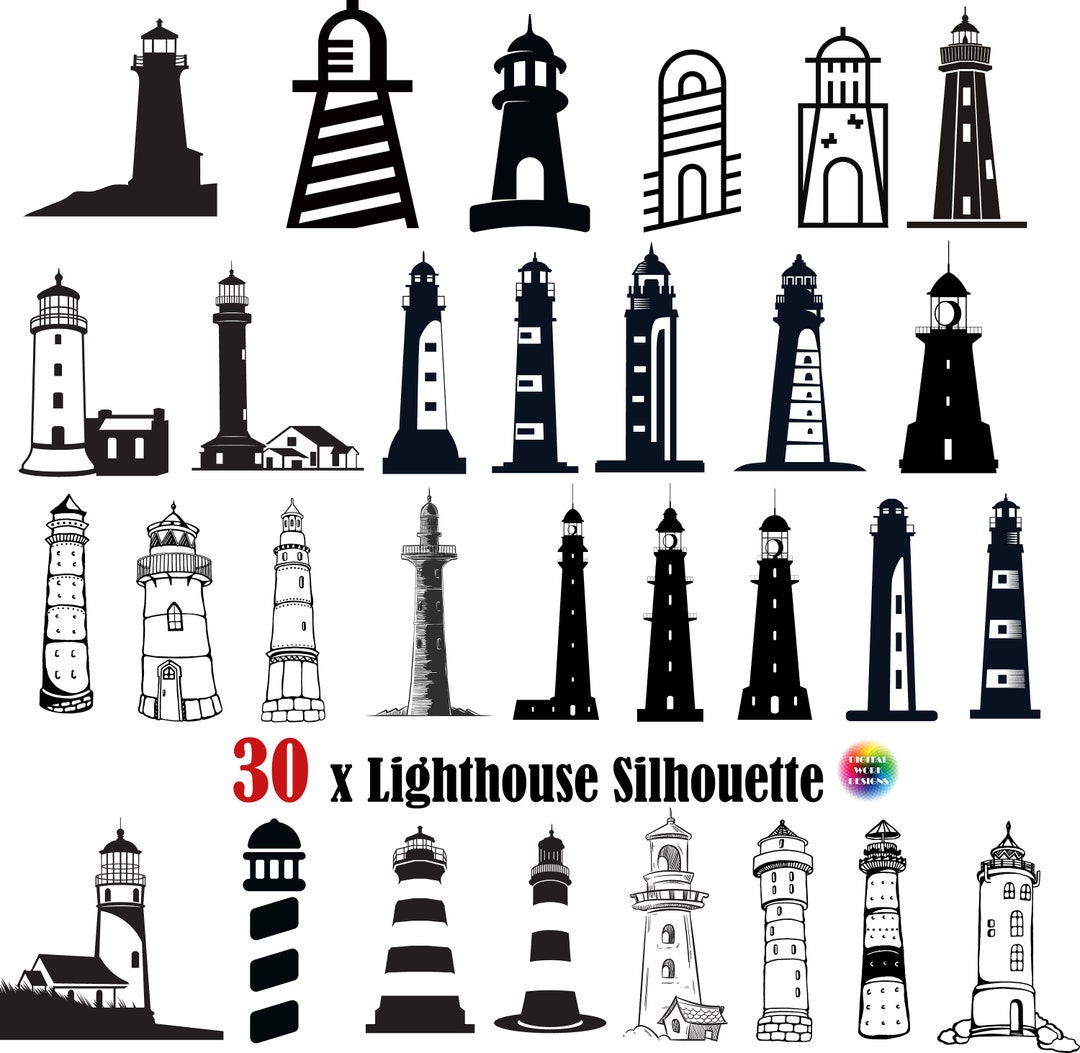 30x Farol SVG, PNG, EPS, farol svg, silhueta, arquivo de corte de farol ...