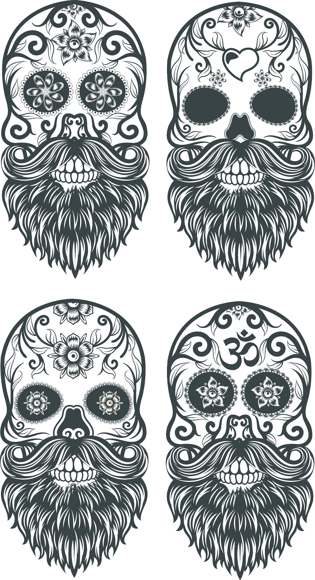 4 X Mexican Sugar Skull Design Bundle ,skulls With Tattoos Svg,eps,dxf ...