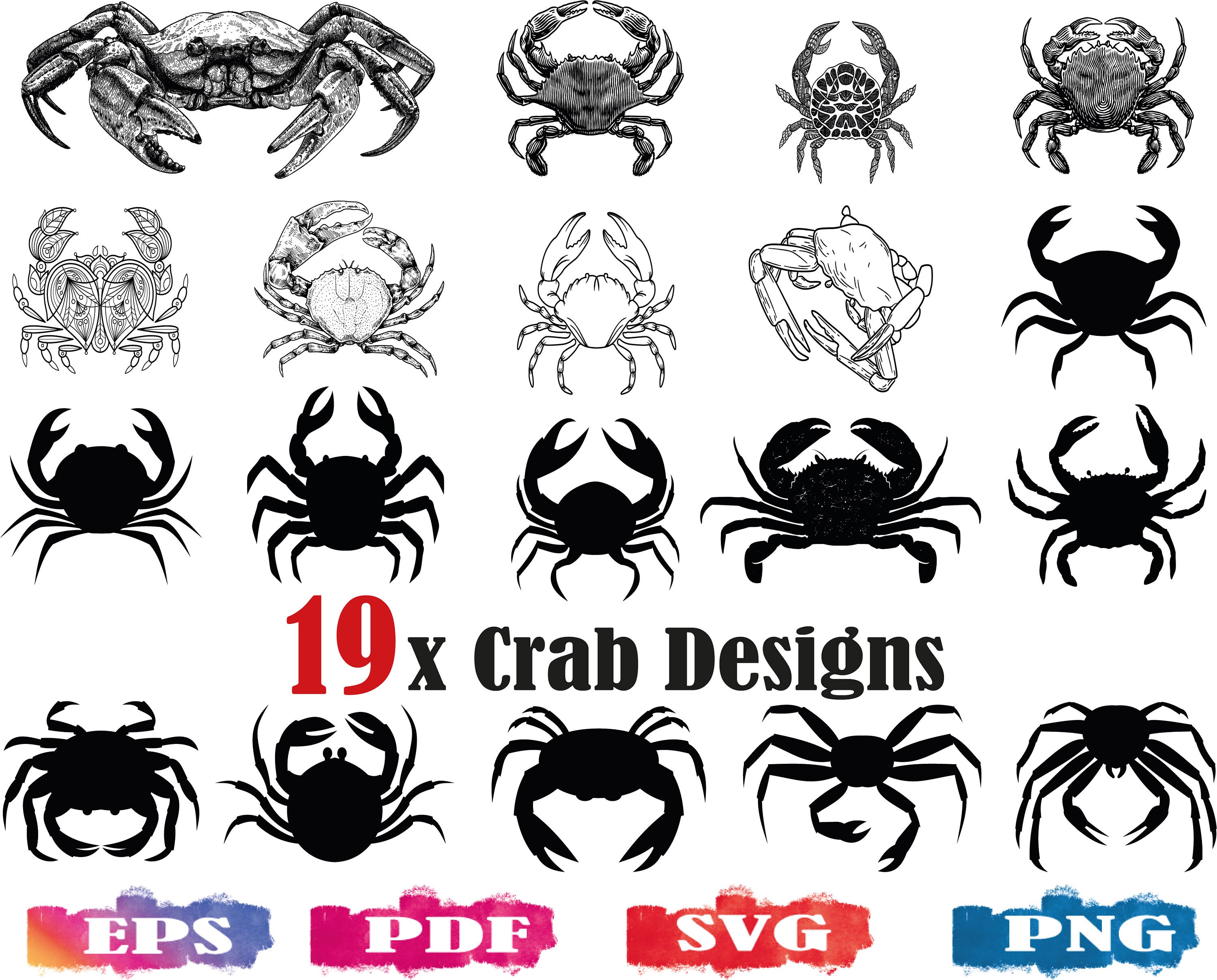 Crab SVG, Crab Silhouette, Crab Cut File, Crab Print File, Vector File ...