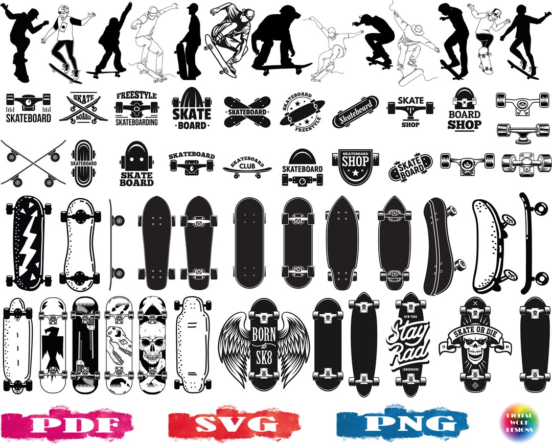 Skate SVG | PNG | PDF | Skater Bundle | Skateboard Art | Skateboard ...