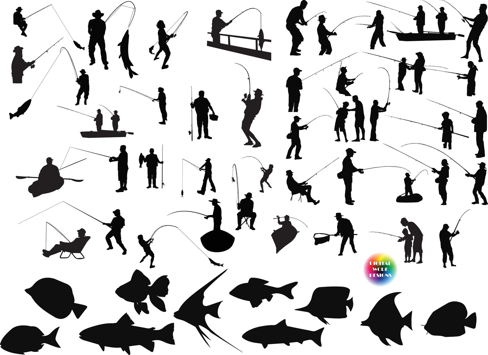 53x silueta de pesca SVG pescado svg anzuelo de pesca | Etsy