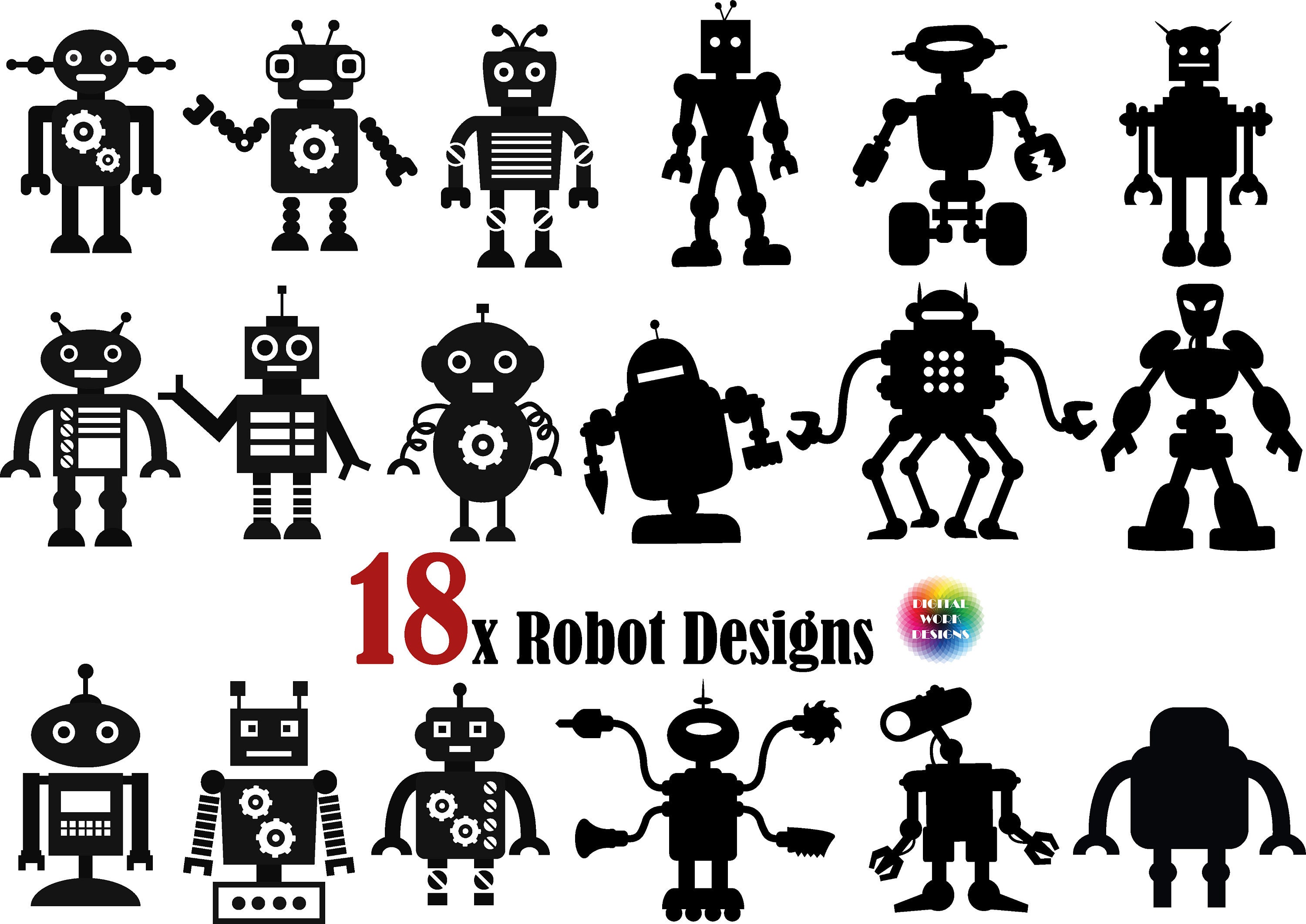18x Robot Silhouette Robot SVGrobot pngrobot clipartrobot | Etsy