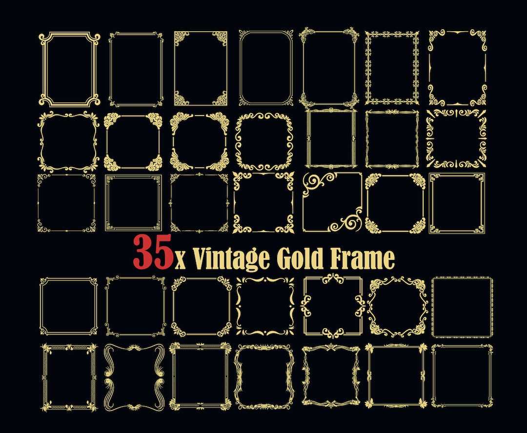 35x Square Frame SVG, Gold Square Frame Cut Files, Square Frame ...