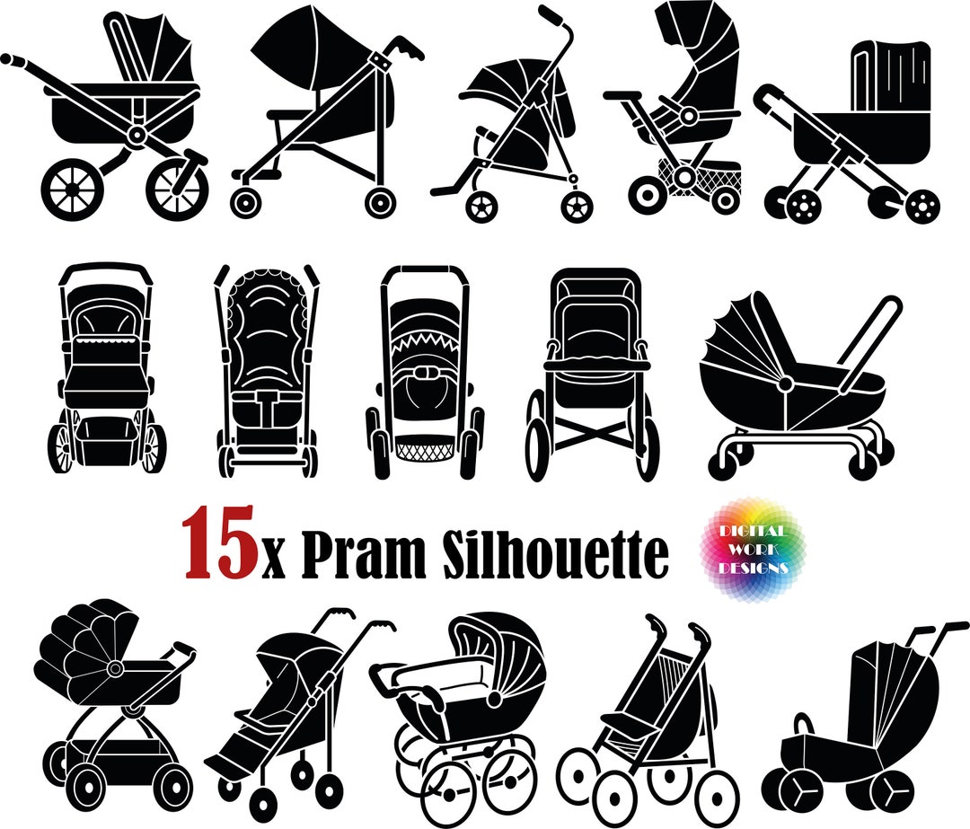 15x Pram Silhouette , Pram Svg, Stroller Svg, Png, Pram Clipart ...