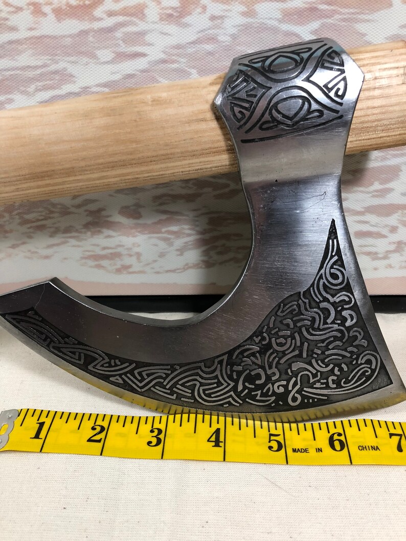 AXE HEAD. Engraved Viking Fenrer fighting bearded axe head in | Etsy