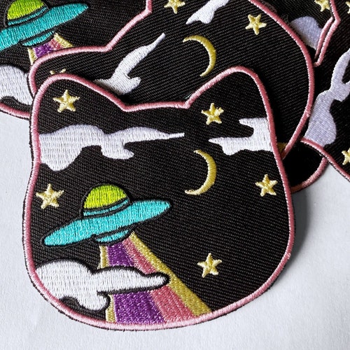 UFO Cat Alien Printed Patch Iron on Patches Cute Kitty - Etsy