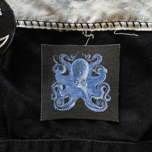 Octopus Sew on Patch Fabric Sewn on Marine Ocean Blue and Black Patches ...
