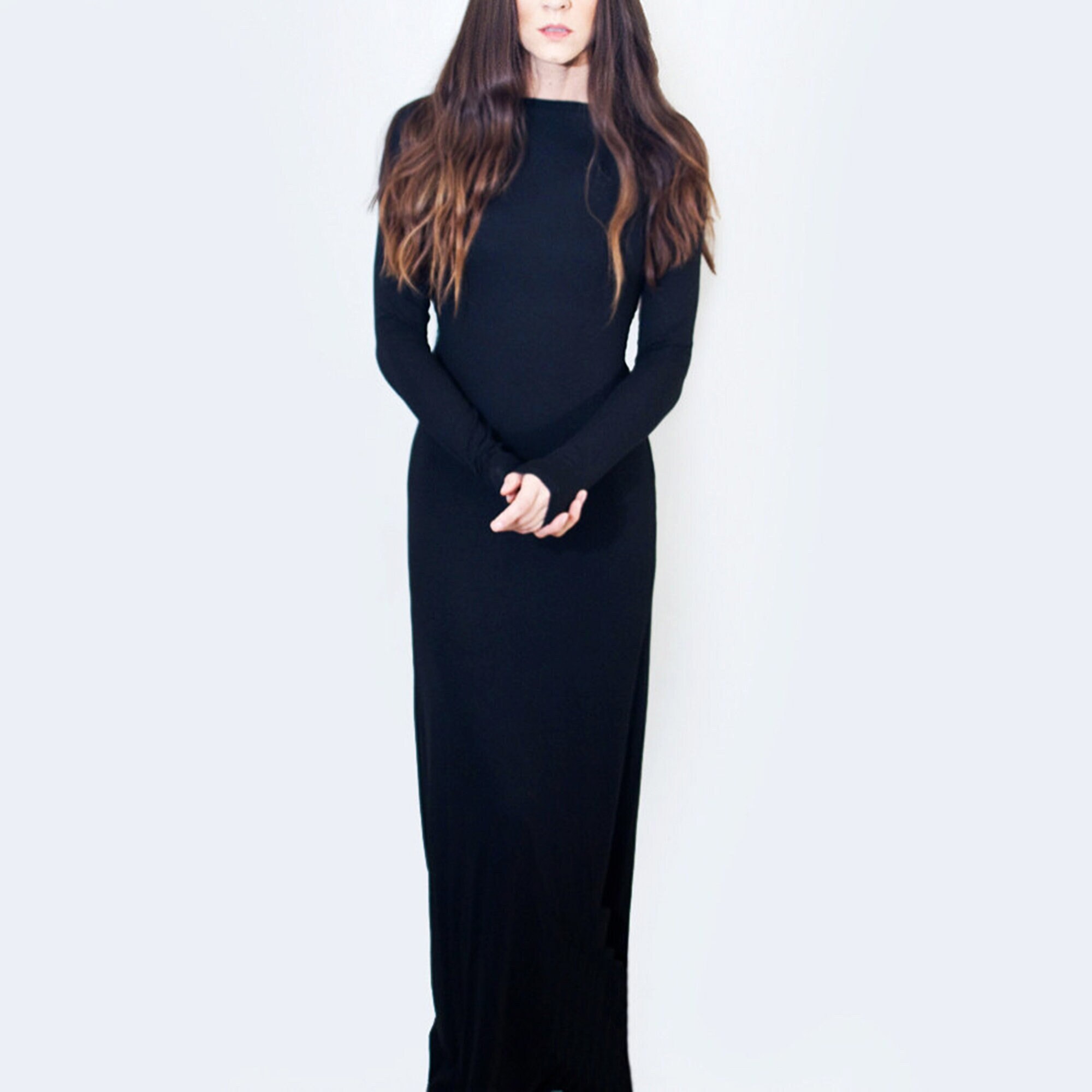 Long All Black Dresses Super Long Sleeve Boatneck Maxi Alt - Etsy
