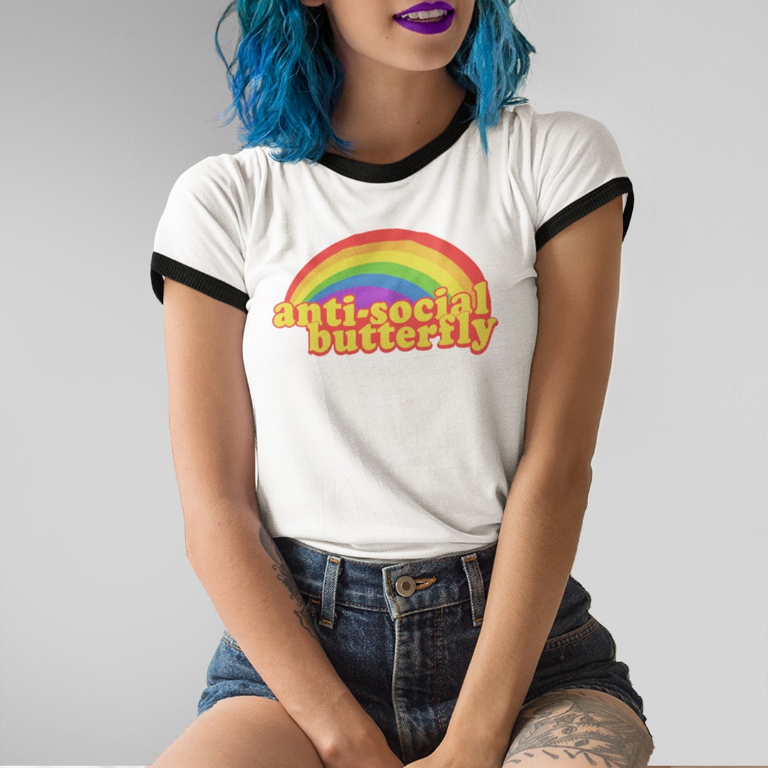 Retro Rainbow Introvert Graphic Tee Antisocial Shirts Unisex Womens ...