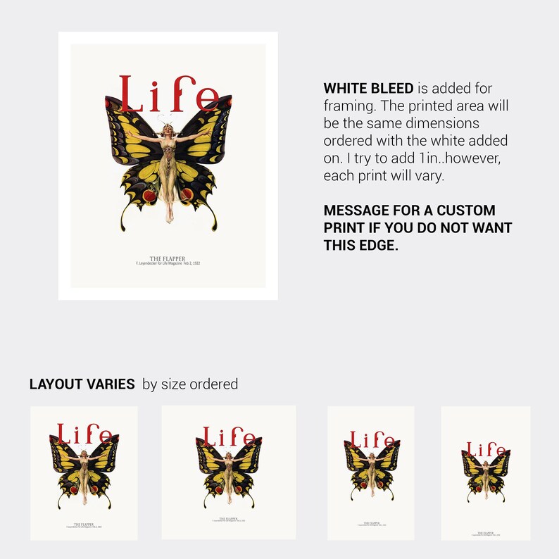 Life Magazine Flapper Butterfly Art Print | Retro Vintage Wall Decor - Etsy