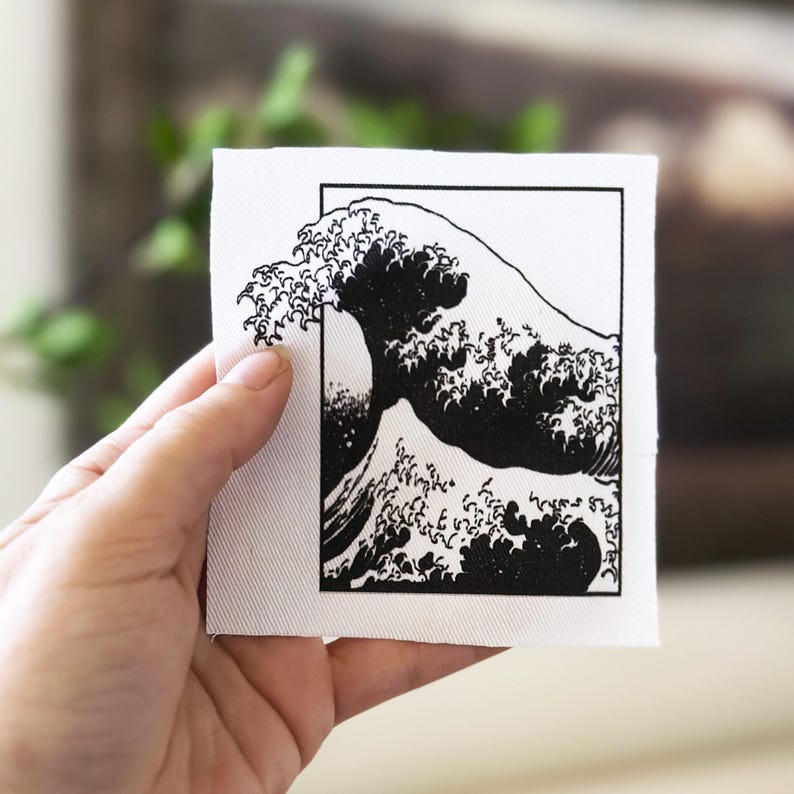 Wave Sew on Fabric Patch | Japanese Art Cloth Applique (3.75x4") - Etsy