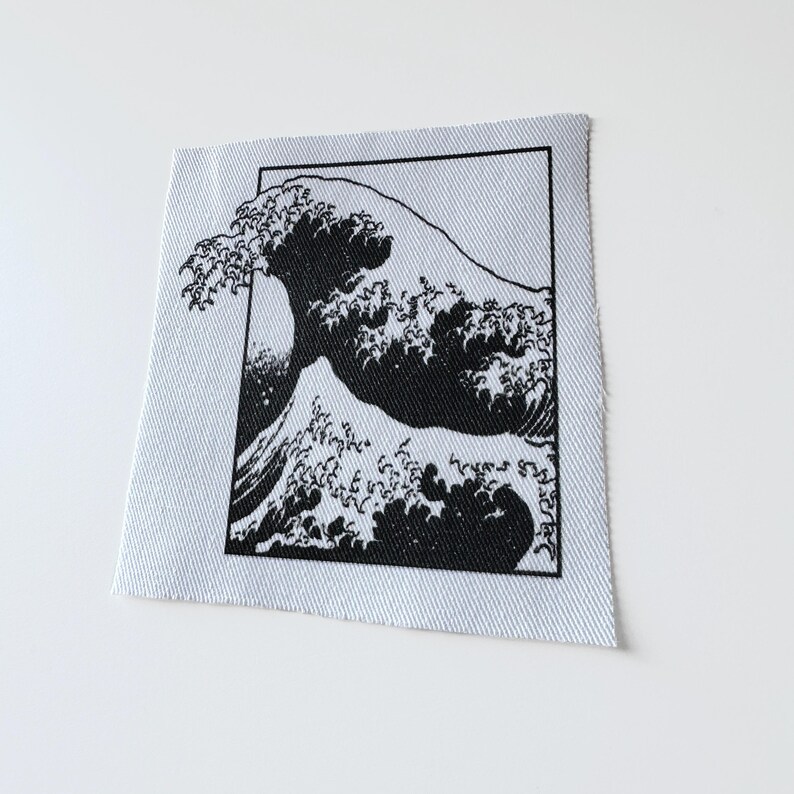 Wave Sew on Fabric Patch | Japanese Art Cloth Applique (3.75x4") - Etsy