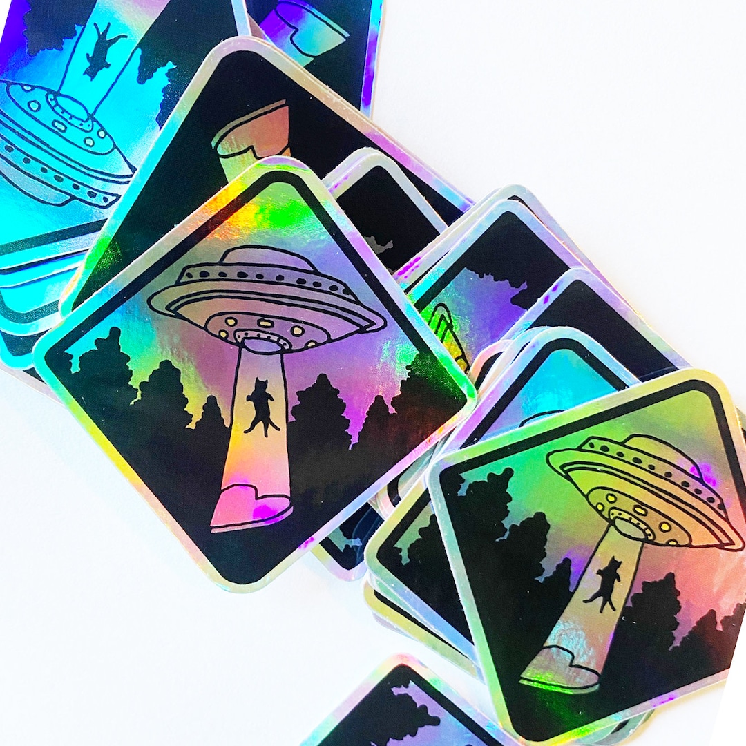 UFO Cat Holographic Vinyl Sticker | Iridescent Decals | Alien Kitty ...
