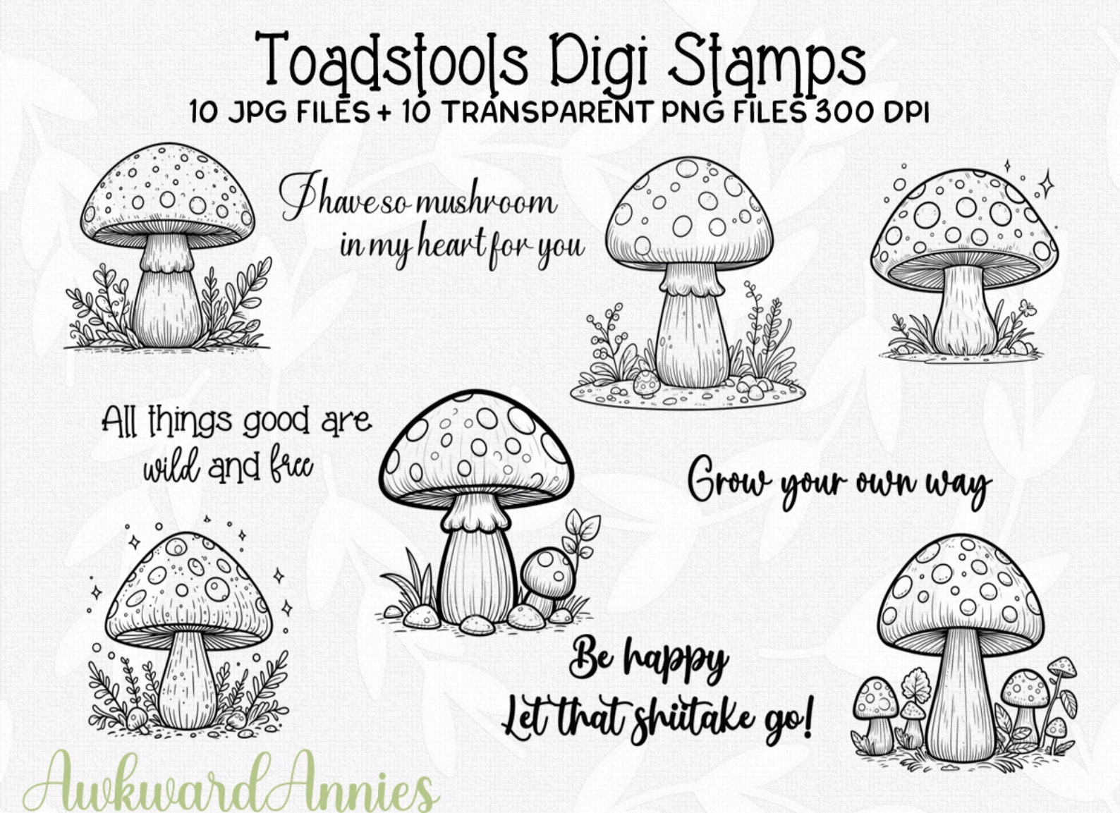 Toadstool, Fungi, Mushroom, PNG, JPG, Outlines, Card Making, Digital ...